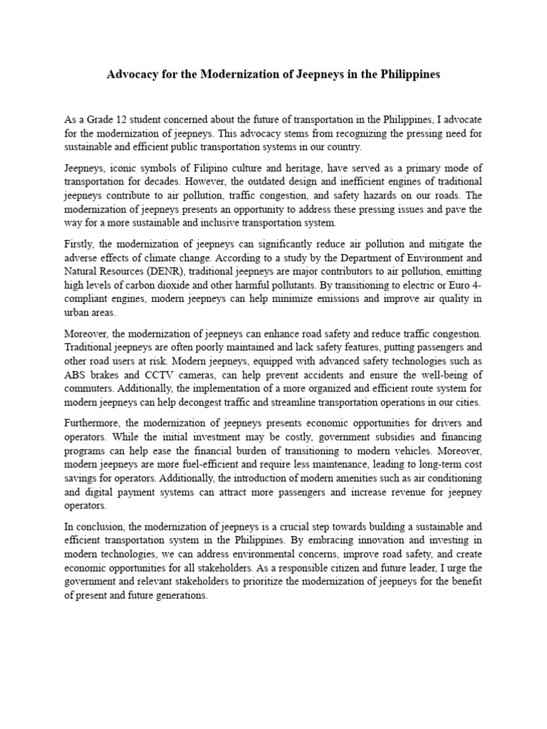 Modernizing Jeepneys for Sustainable Transport | PDF | Transport | Air ...
