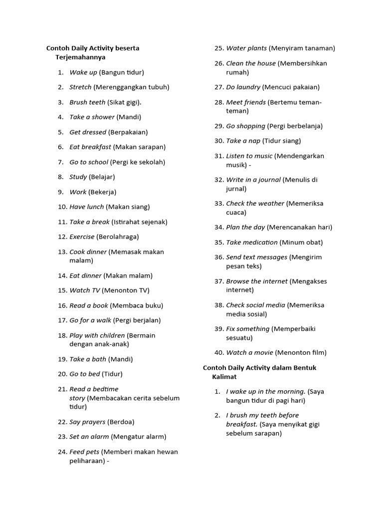 Contoh Daily Activity