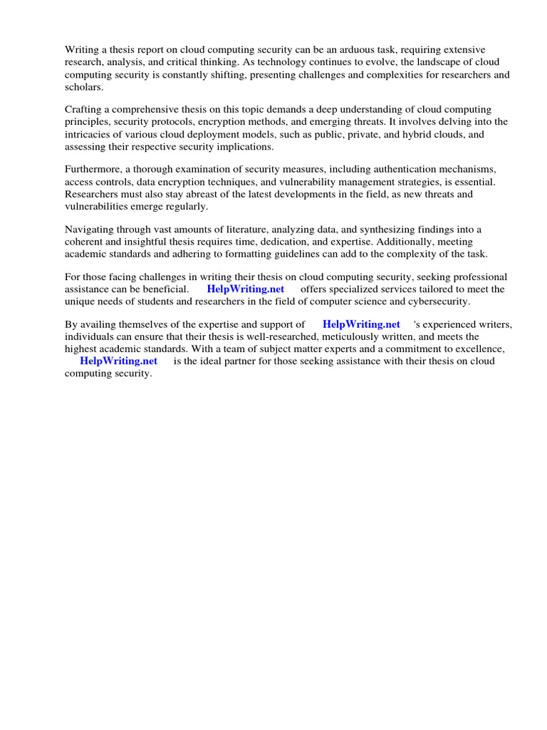 Thesis Report On Cloud Computing Security | PDF | Cloud Computing | Computing