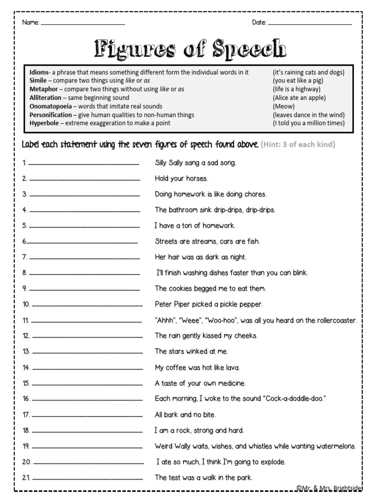Label Each Statement Using The Seven Figures of Speech Found Above ...