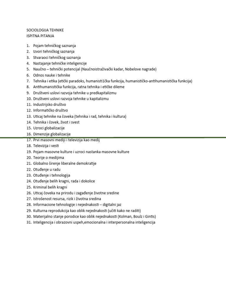 Sociologija Tehnike Ispitna Pitanja | PDF