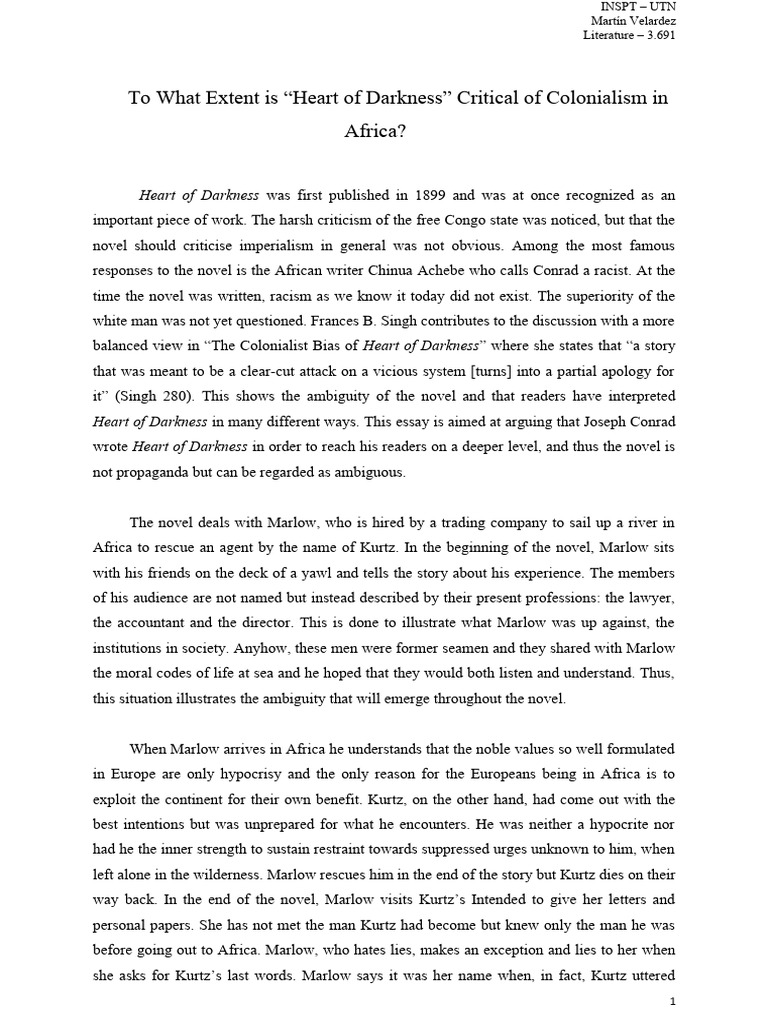 Heart of Darkness Essay | PDF | Heart Of Darkness