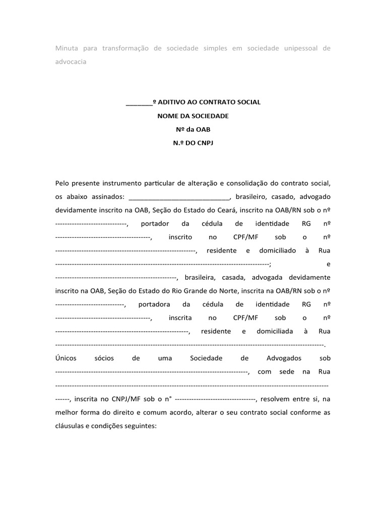 Modelo - Aditivo para Transformacao de Sociedade Simples em Sociedade ...