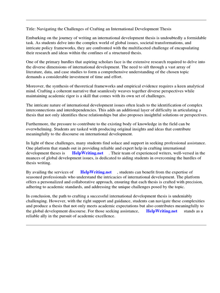 International Development Thesis Ideas | PDF