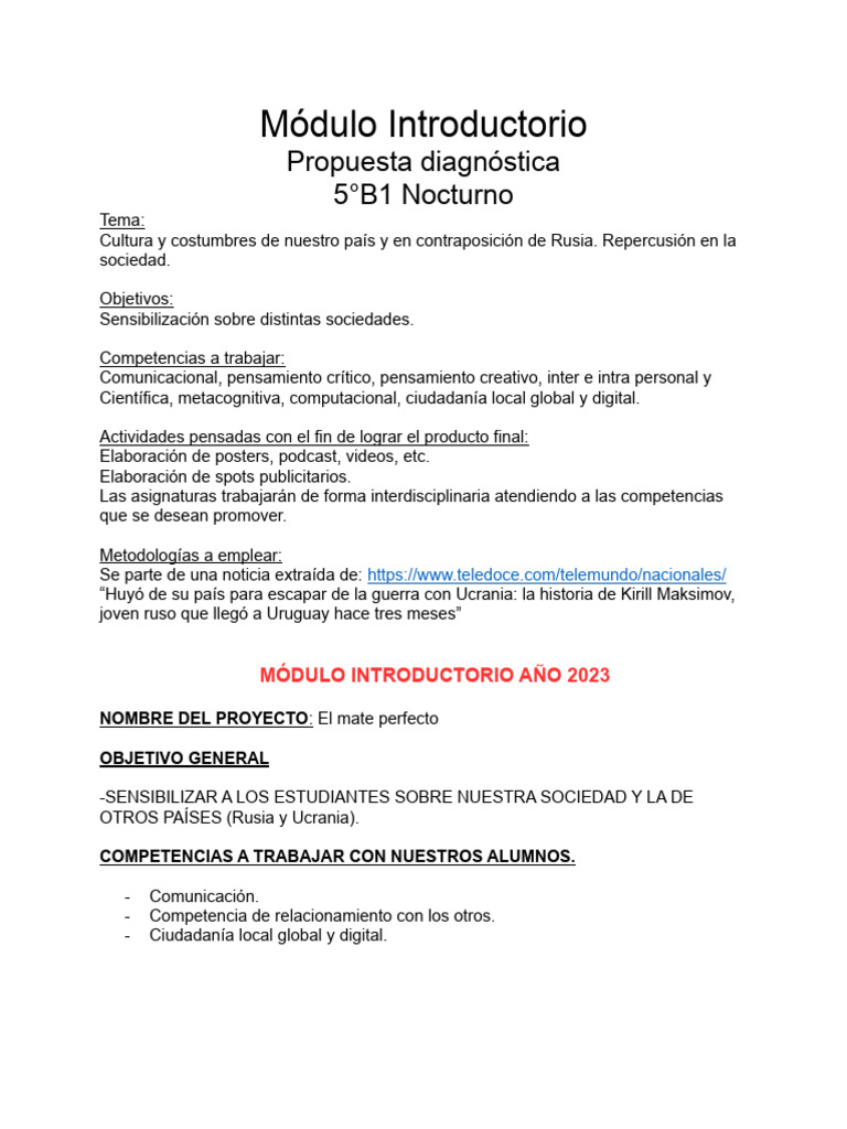 Módulo Introductorio 5to B1 Nocturno | PDF | Cognición