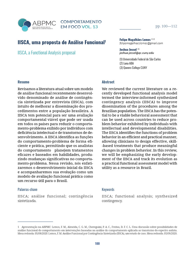 Análise Funcional: Modelo IISCA | PDF | Tempo | Conceitos psicológicos