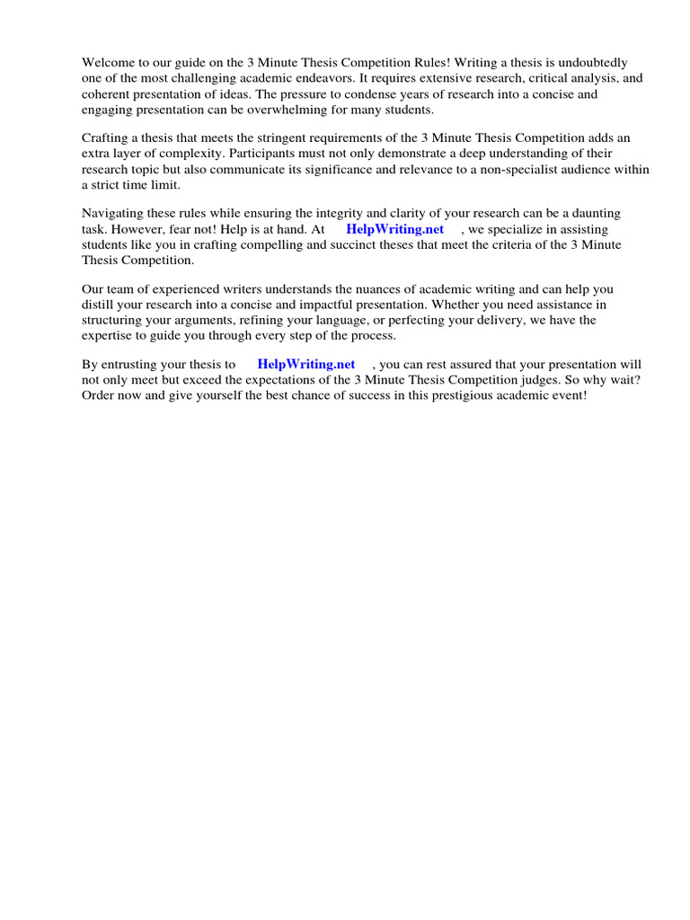 3 Minute Thesis Competition Rules | PDF | Thesis | Doctor Of Philosophy