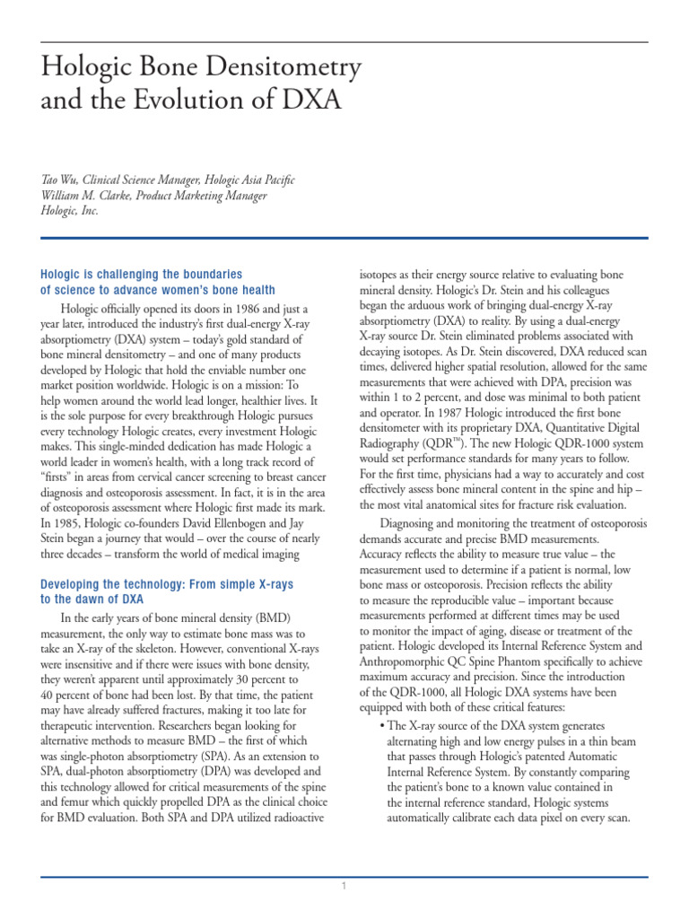 Wu T and Clarke WM. Hologic Bone Densitometry and The Evolution of DXA ...