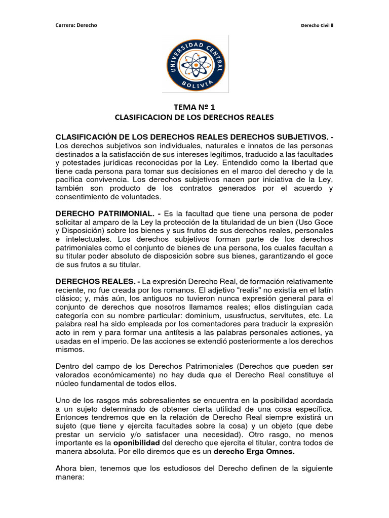Tema N° 1 Clasificación de los Derechos Reales.docx | PDF | Justicia ...