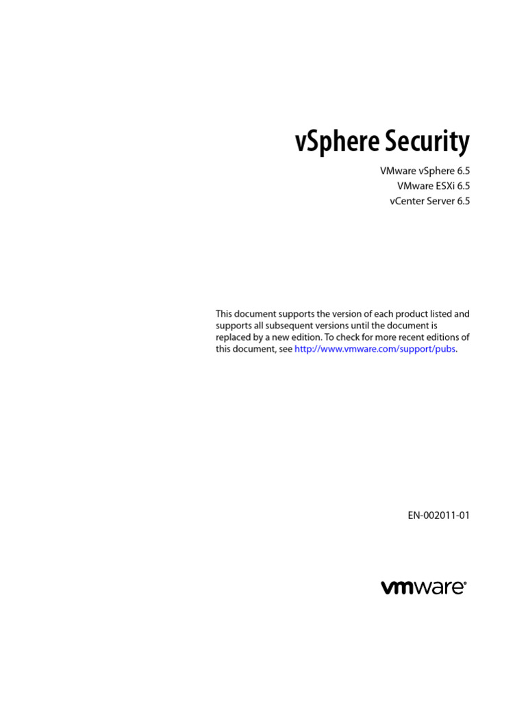 Vsphere Esxi Vcenter Server 65 Security Guide | PDF | Computer Network | Virtual Machine