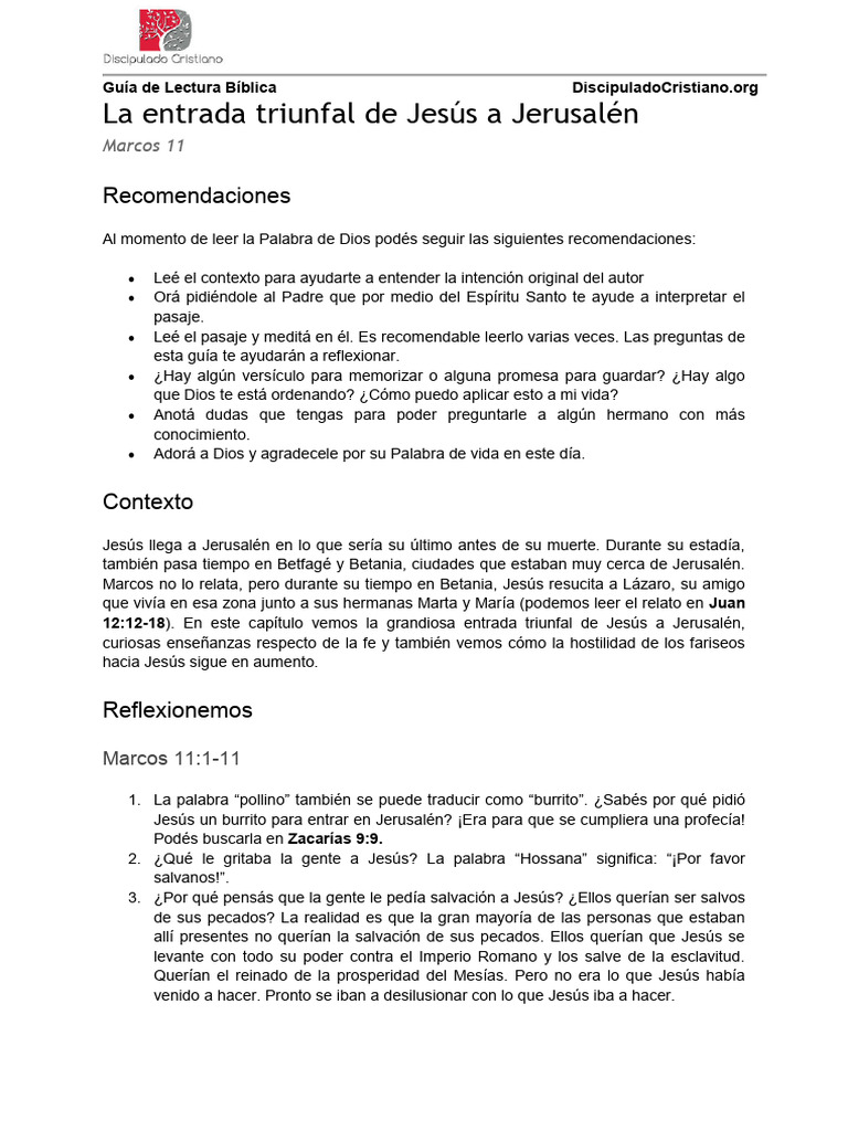 Guía de Lectura de Marcos 11 | PDF | Jesús | Fe