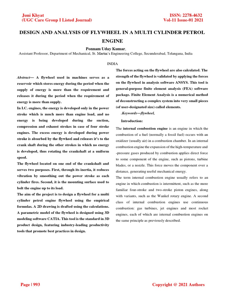 Design and Analysis of Flywheel in A Multi Cylinder Petrol Engine | PDF ...