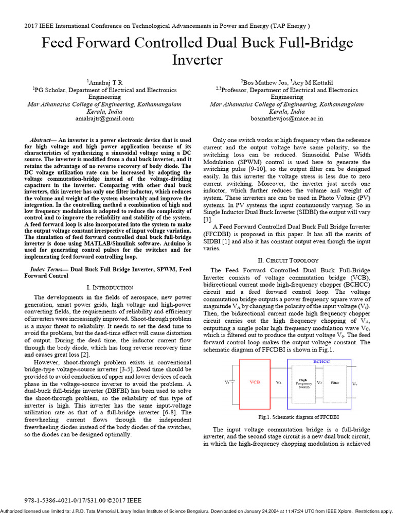 Feed Forward Controlled Dual Buck Full-Bridge Inverter | PDF | Power ...