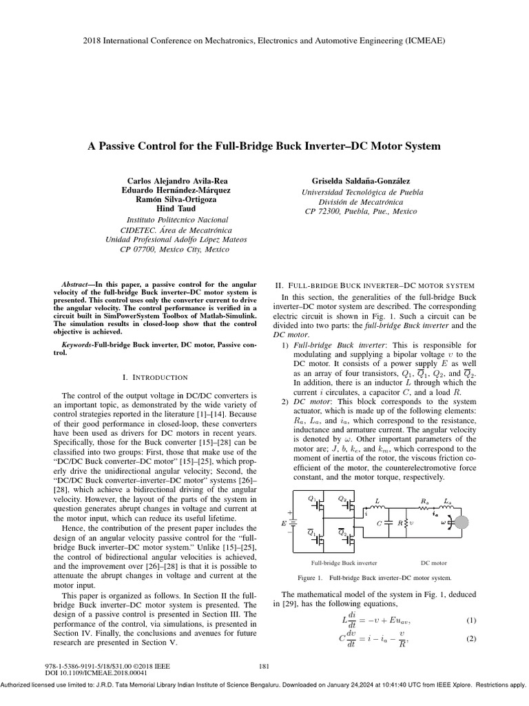 A Passive Control For The Full-Bridge Buck InverterDC Motor System ...