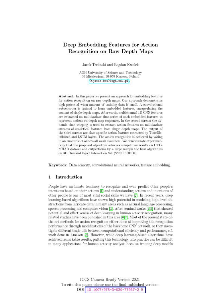 CNN-based and DTW Features For Human Activity Recognition On Depth Maps | PDF | Statistical ...