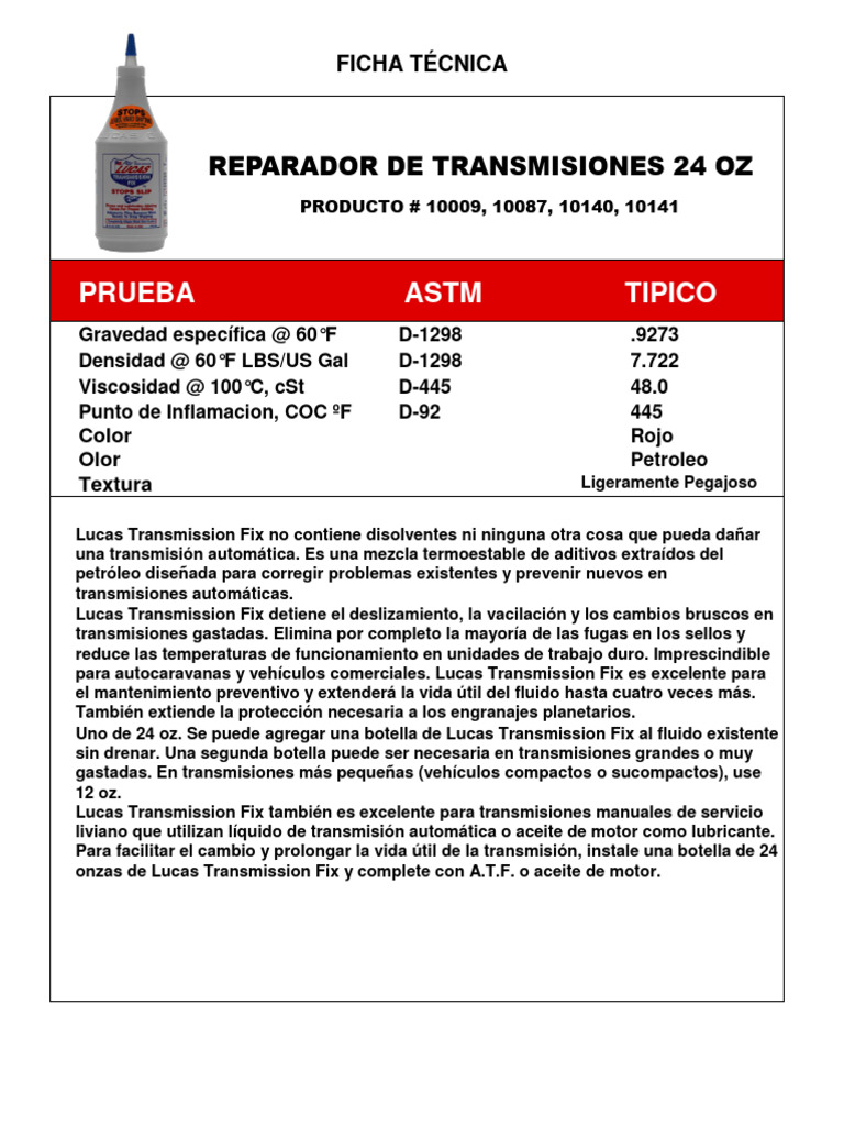 Prueba Astm Tipico: Reparador de Transmisiones 24 Oz | PDF