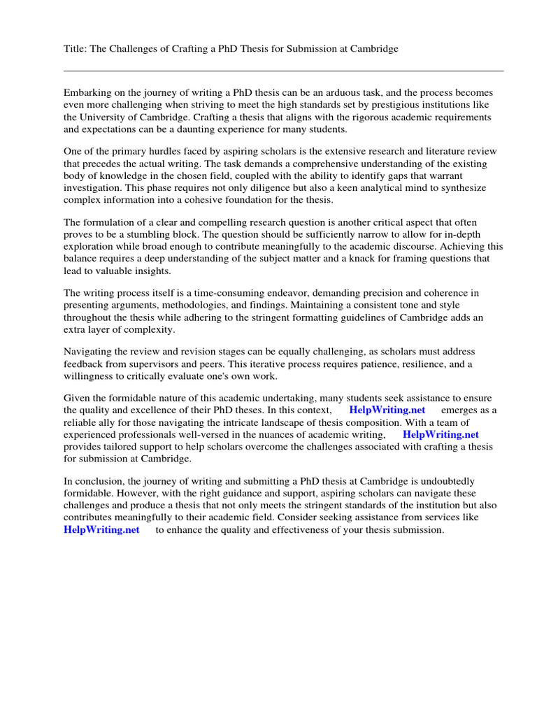 PHD Thesis Submission Cambridge | PDF | Thesis | Doctor Of Philosophy