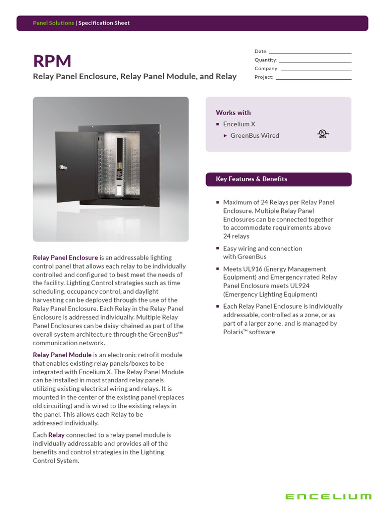 ENC-Relay Panel Control Module Specification Sheet LMS052 | PDF | Relay ...