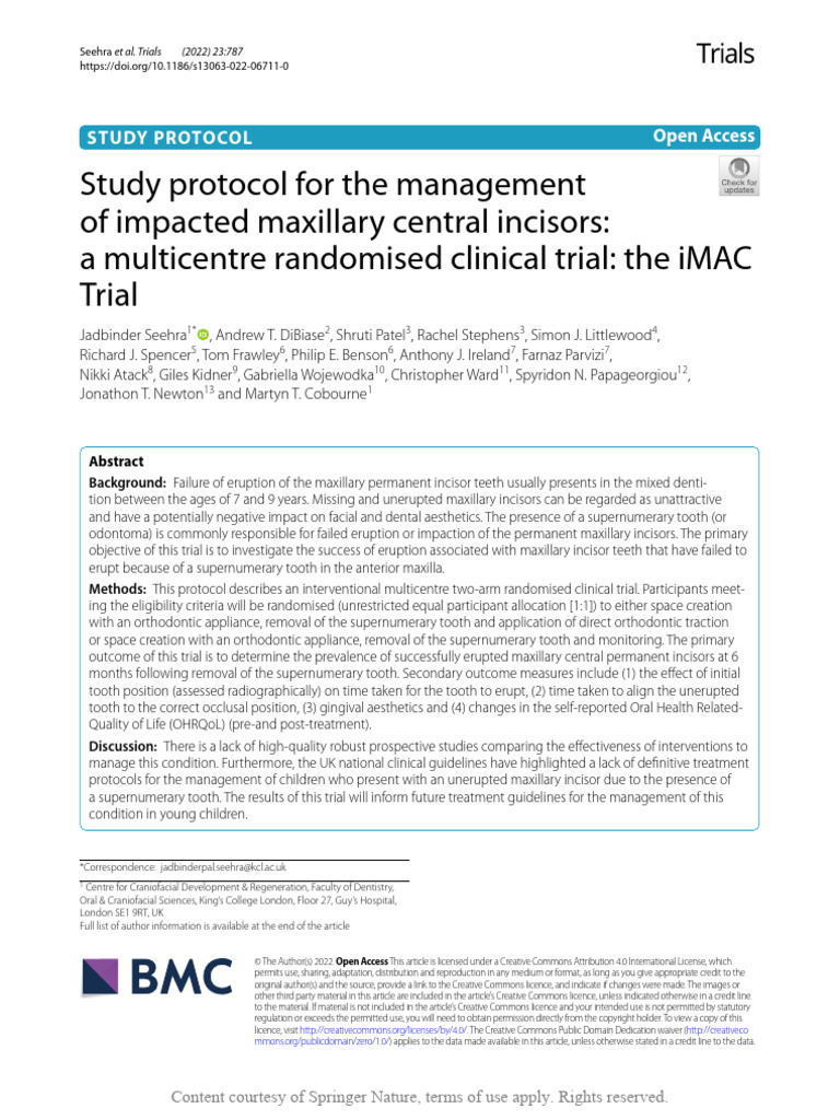 Study Protocol For The Management of Impacted Maxi | PDF | Orthodontics | Dentistry