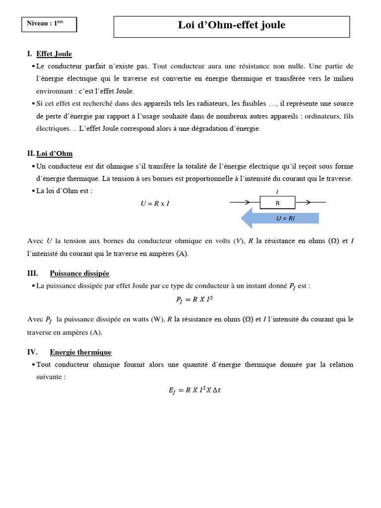 Loi de Joule et puissance dissipée | PDF