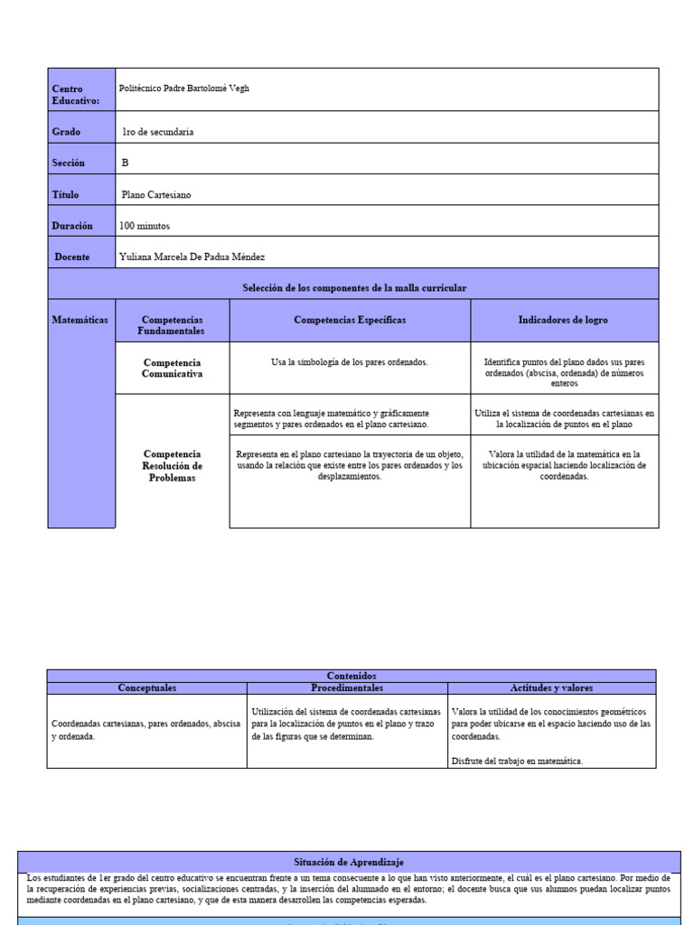 Planificación Sobre El Plano Cartesiano-1 | PDF | Sistema de ...