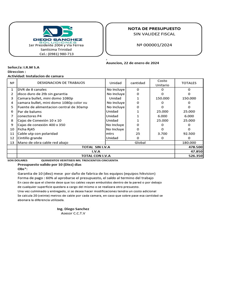 Presupuesto irm 2201204 | PDF Presupuesto irm 2201204 | PDF