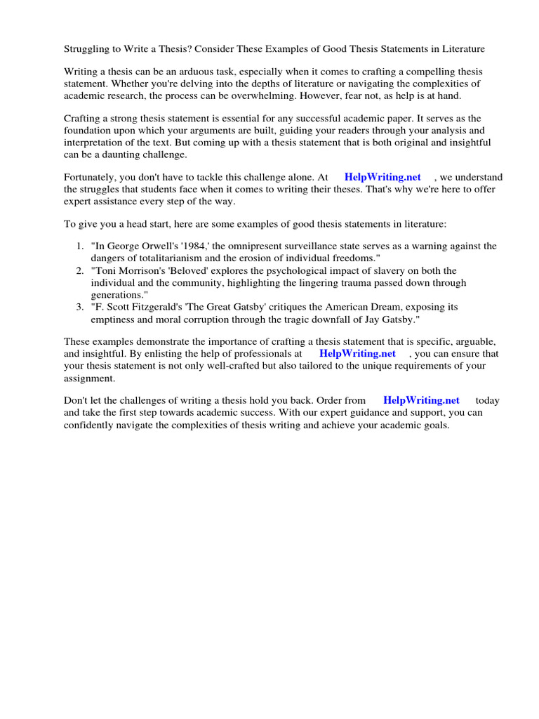 Examples of Good Thesis Statements Literature | PDF | Essays | Thesis