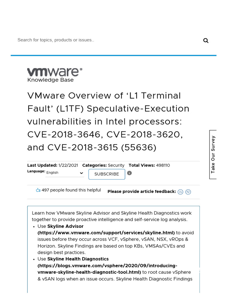 VMware Overview of L1 Terminal Fault' (L1TF) Speculative-Execution Vulnerabilities in Intel ...