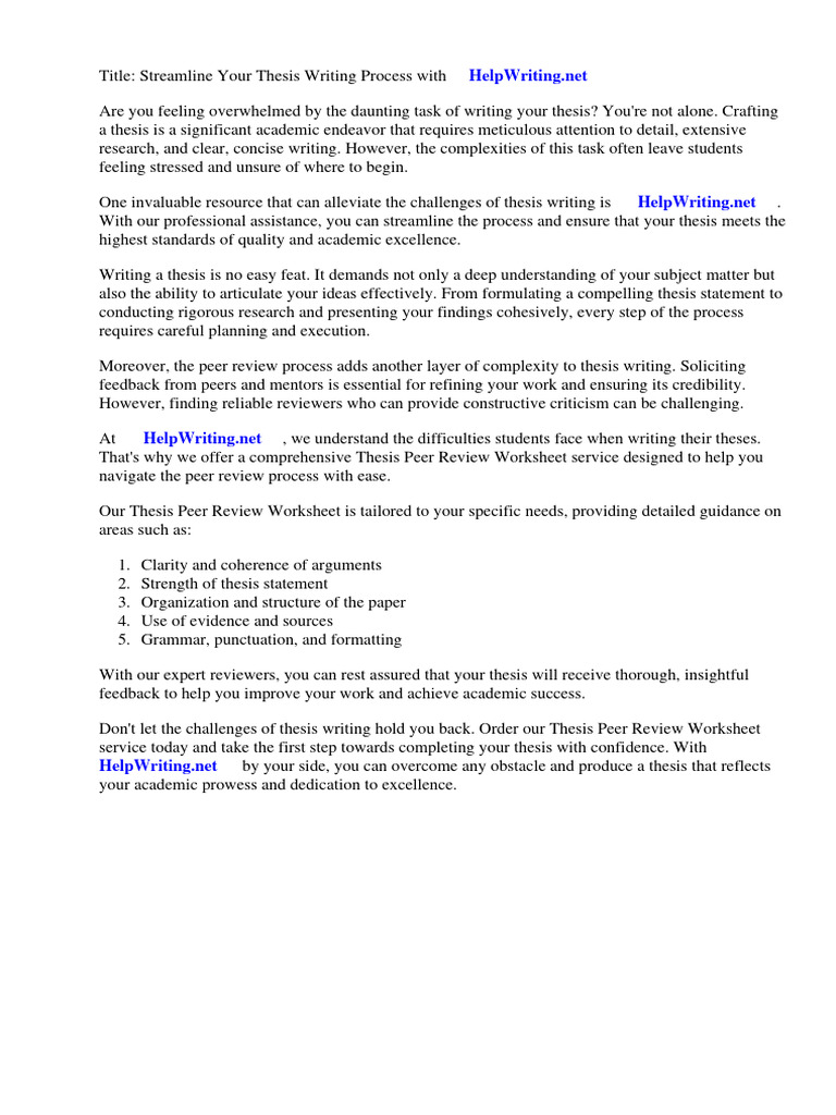 Thesis Peer Review Worksheet | PDF | Essays | Gender