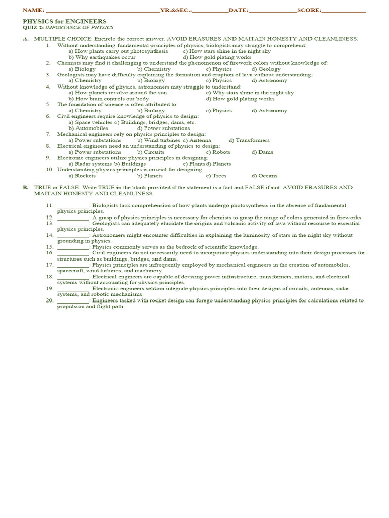 Act 1 and Quiz 2 - PHYSICS For ENGINEERS | PDF | Physics | Astronomy