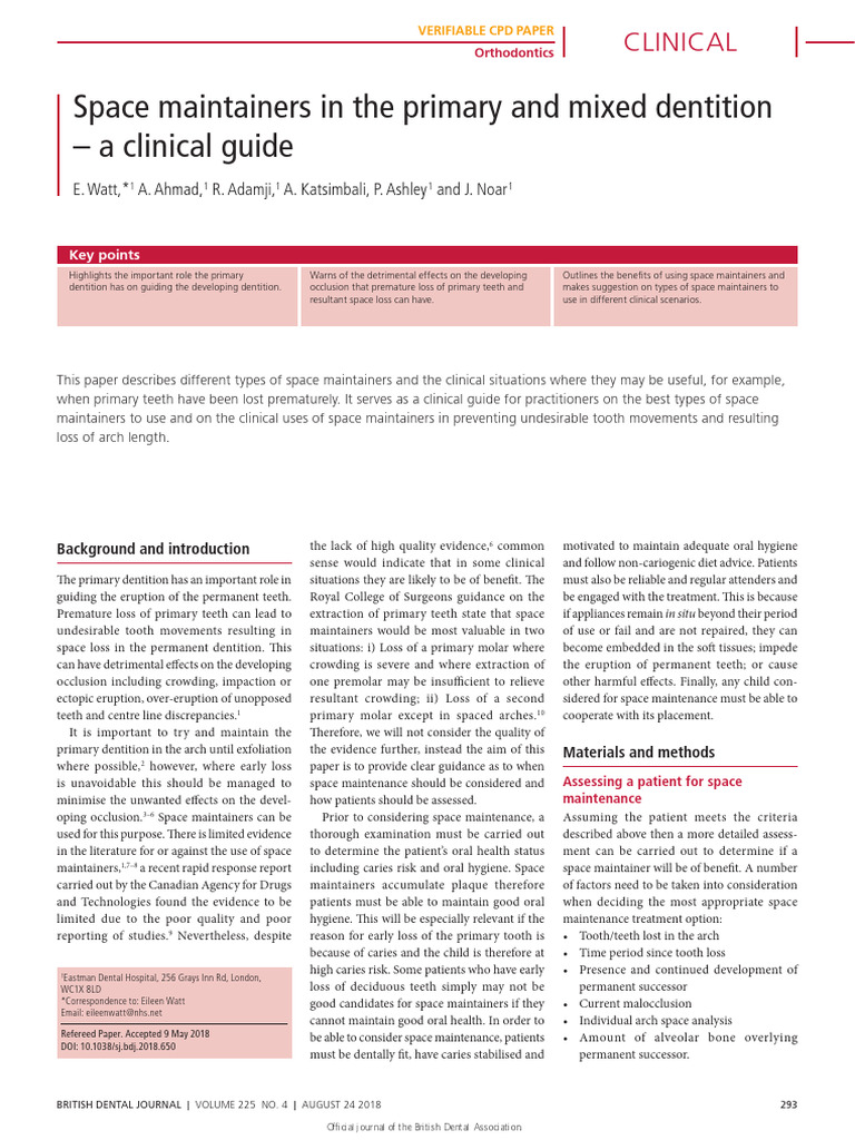 Clinical Guide to Space Maintainers | PDF | Orthodontics | Tooth