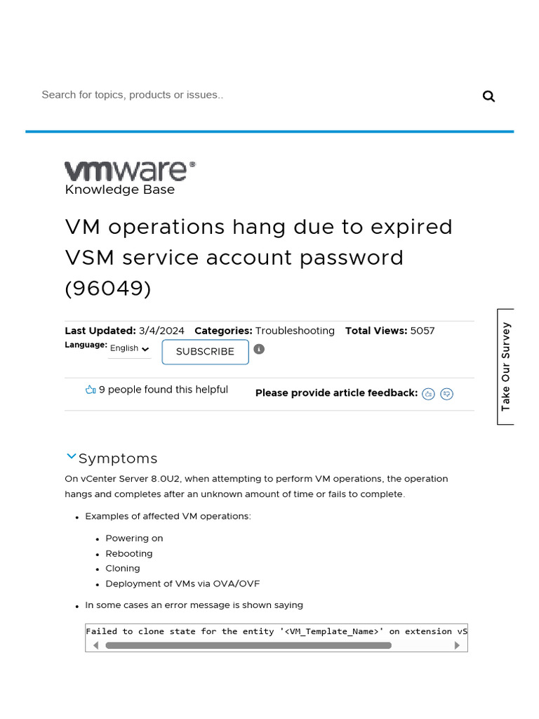 VM Operations Hang Due To Expired VSM Service Account Password (96049 ...