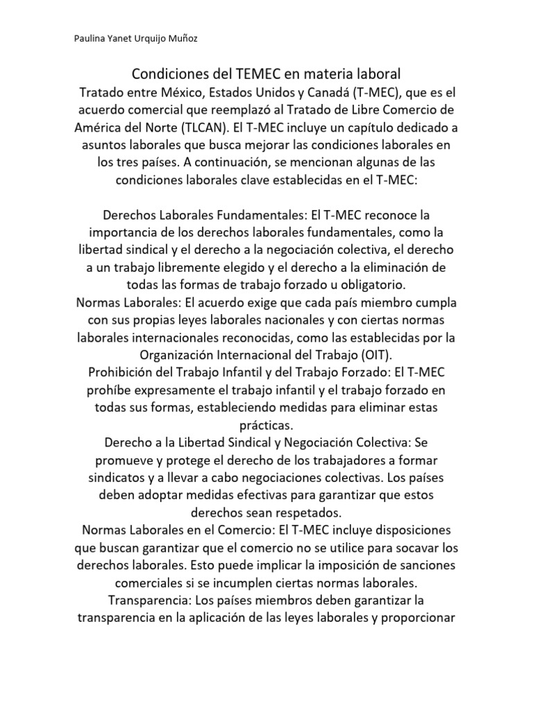 Condiciones del TEMEC en materia laboral | PDF | Derecho laboral ...
