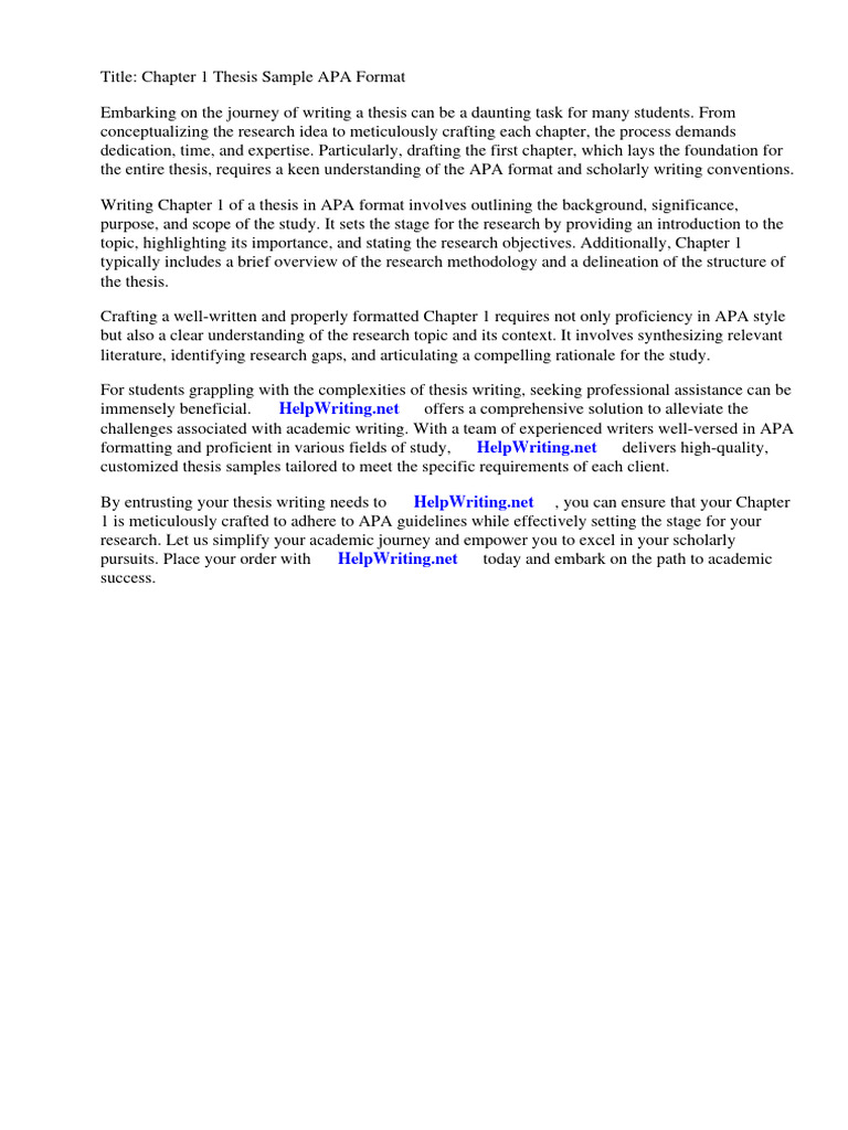 Chapter 1 Thesis Sample Apa Format | PDF | Career & Growth
