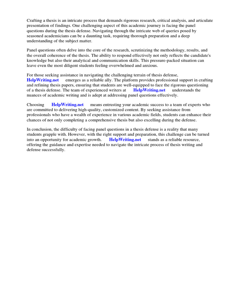 Panel Questions in Thesis Defense | PDF | Thesis | Understanding