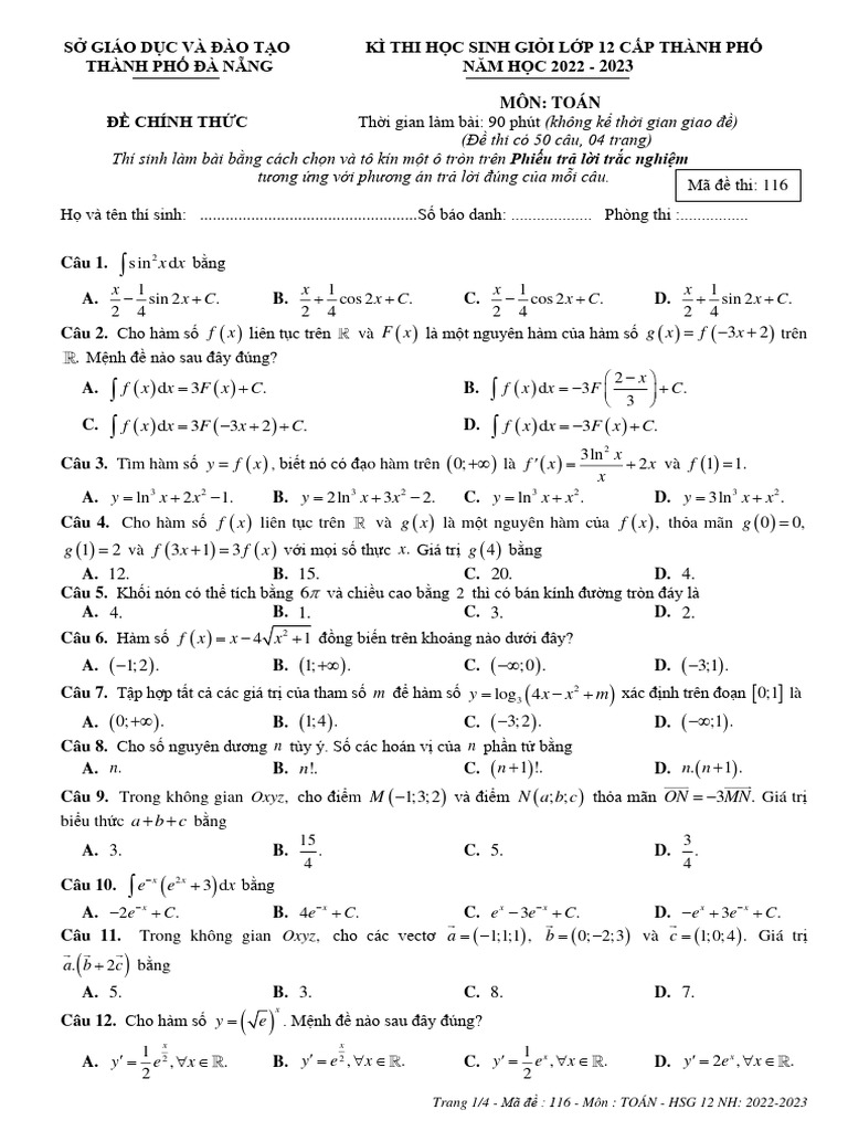 Toan - HSG12 Ma-116 | PDF