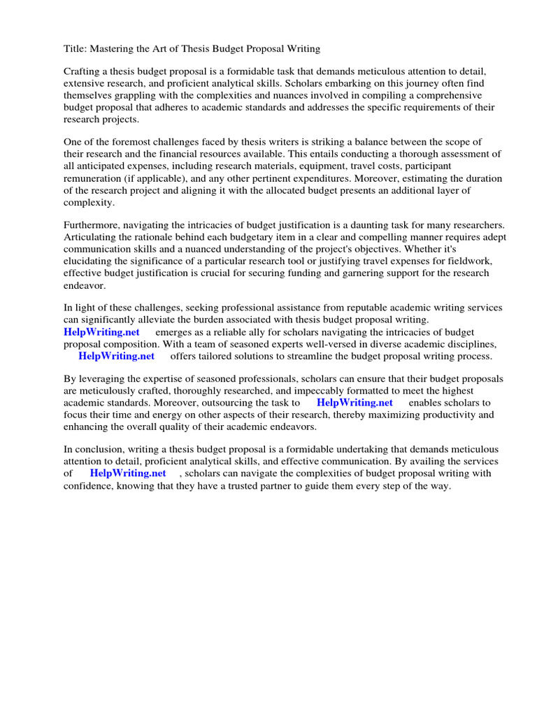 Thesis Budget Proposal | PDF | Evaluation | Budget