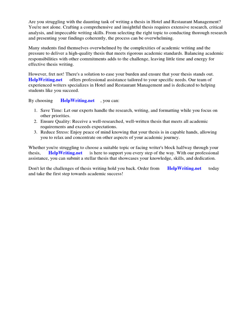Hotel & Restaurant Thesis Help | PDF | Thesis | Tourism