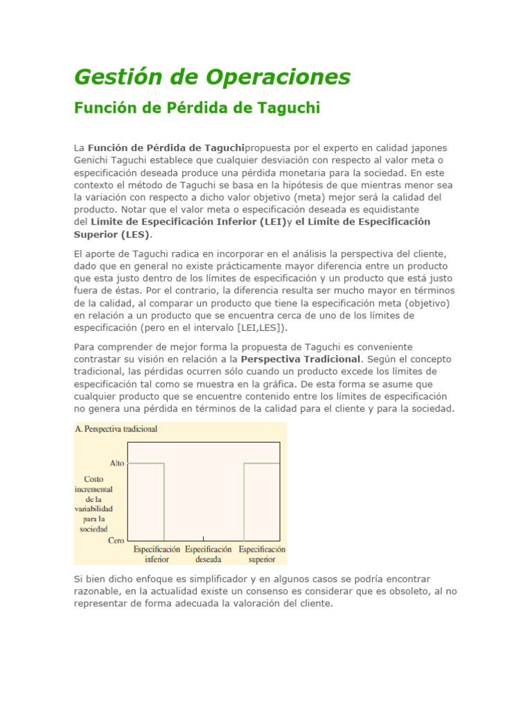 Función de Pérdida de Taguchi | PDF | Función de pérdida