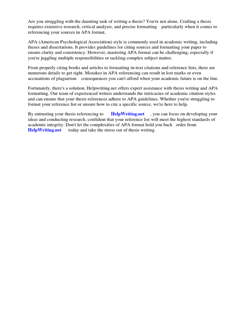 How To Write Thesis Reference in Apa Format | PDF | Citation | Apa Style