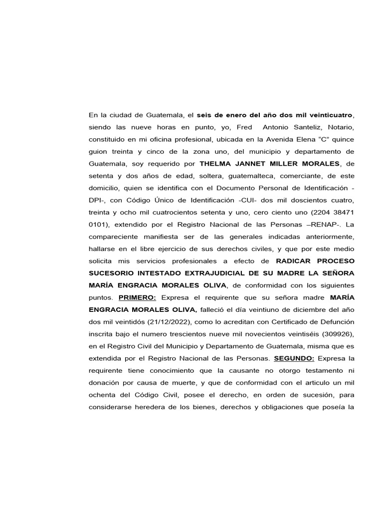 Acta de Requerimiento de Proceso Sucesorio Intestado | PDF Acta de Requerimiento de Proceso Sucesorio Intestado | PDF