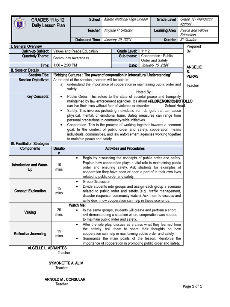 (VALUES AND PEACE) - Public Order and Safety | PDF | Safety | Peace