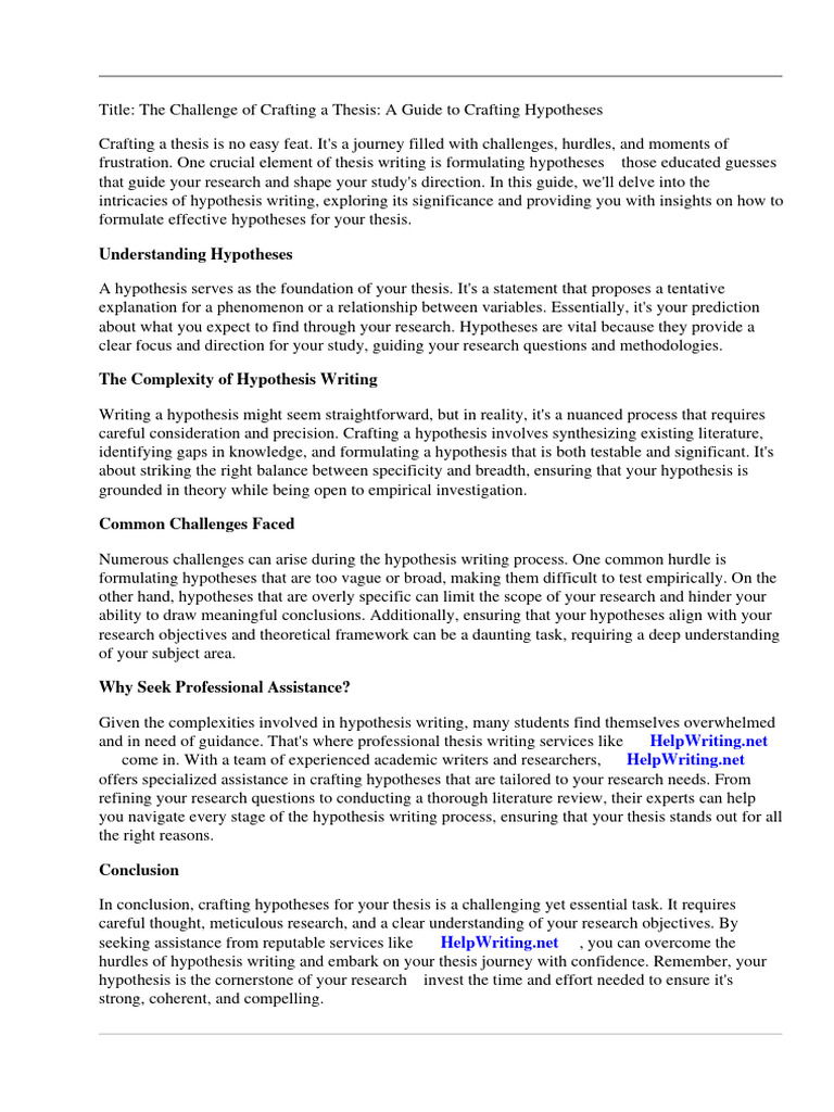 Sample of Hypothesis in Thesis Writing | PDF | Hypothesis | Scientific ...