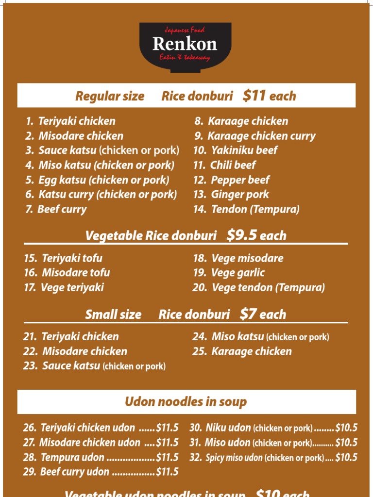 Japanese Udon and Donburi Menu | PDF