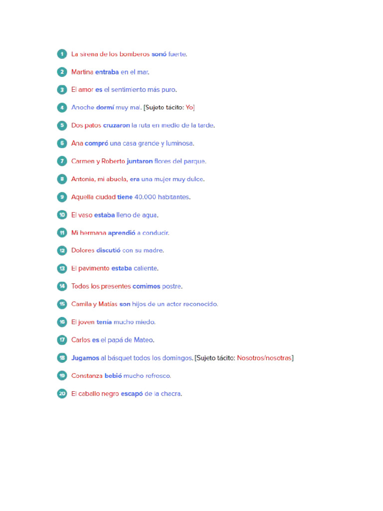 200 Oraciones Sujeto y Predicado | PDF