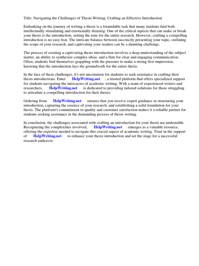 How To Make An Introduction For My Thesis | PDF | Essays | Thesis