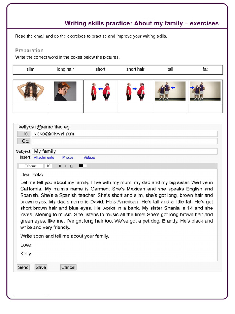 Family Writing Skills Exercises | PDF | Human Communication