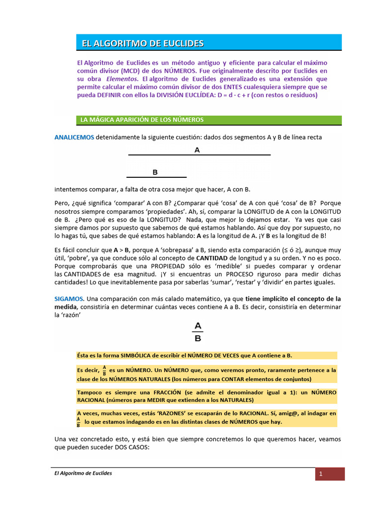 El Algoritmo de Euclides 3 | PDF | Números | Objetos matemáticos