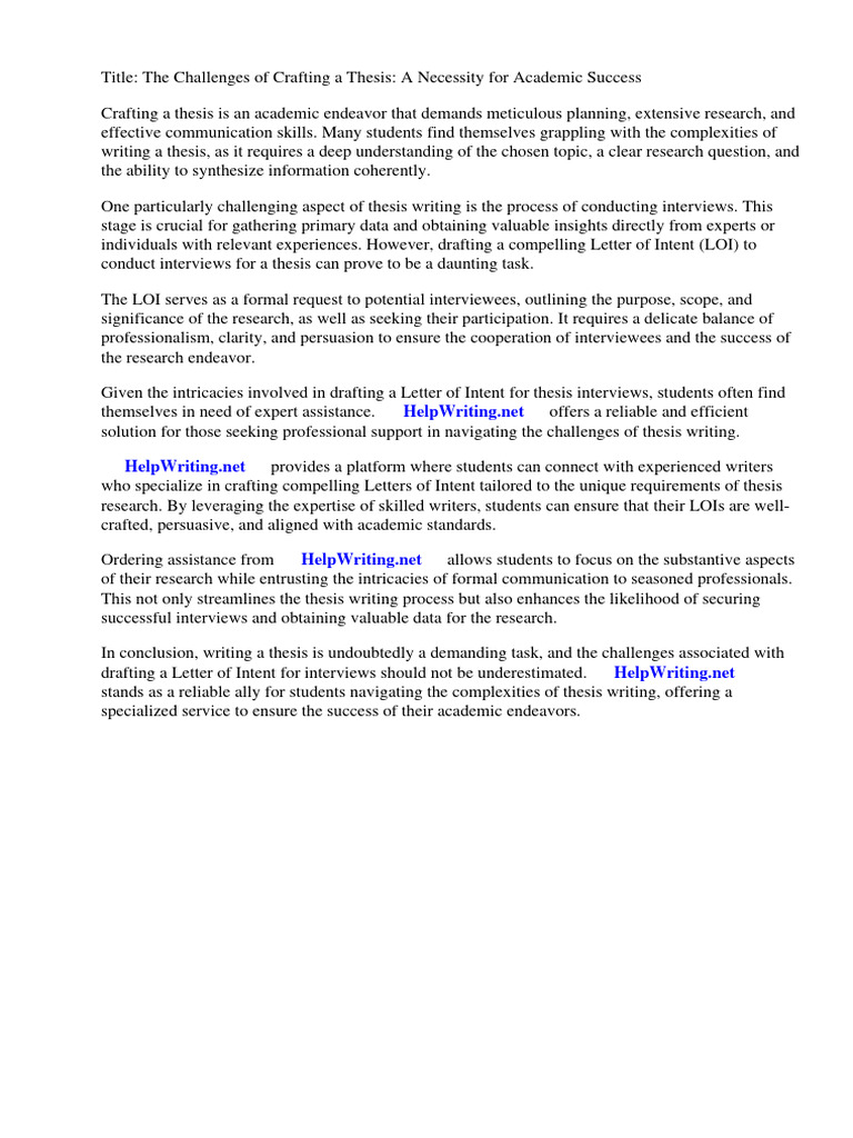 Sample Letter of Intent To Conduct Interview For Thesis | PDF | Thesis ...