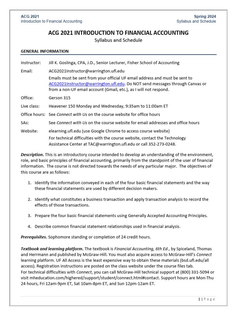 ACG2021 - Introduction To Financial Accounting - All - Goslinga, J | PDF | Lecture